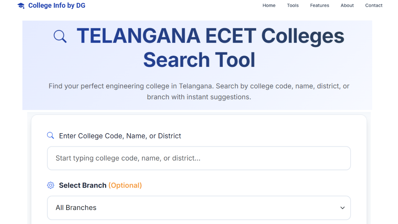TS ECET Colleges Search Tool - Find Colleges by Code, Name, District